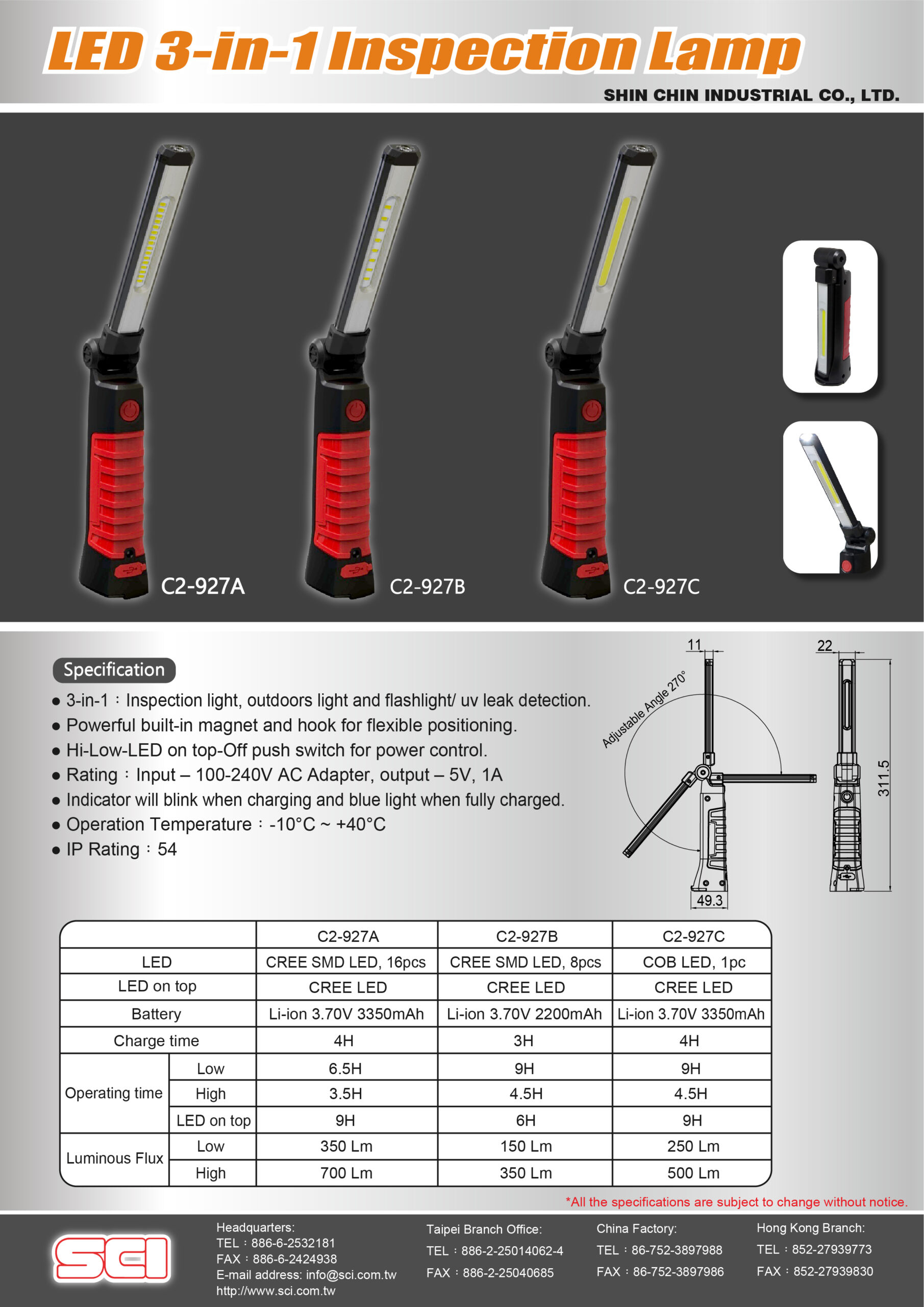 C2-927A Portable Inspection Lamp - SHIN CHIN INDUSTRIAL CO., LTD.