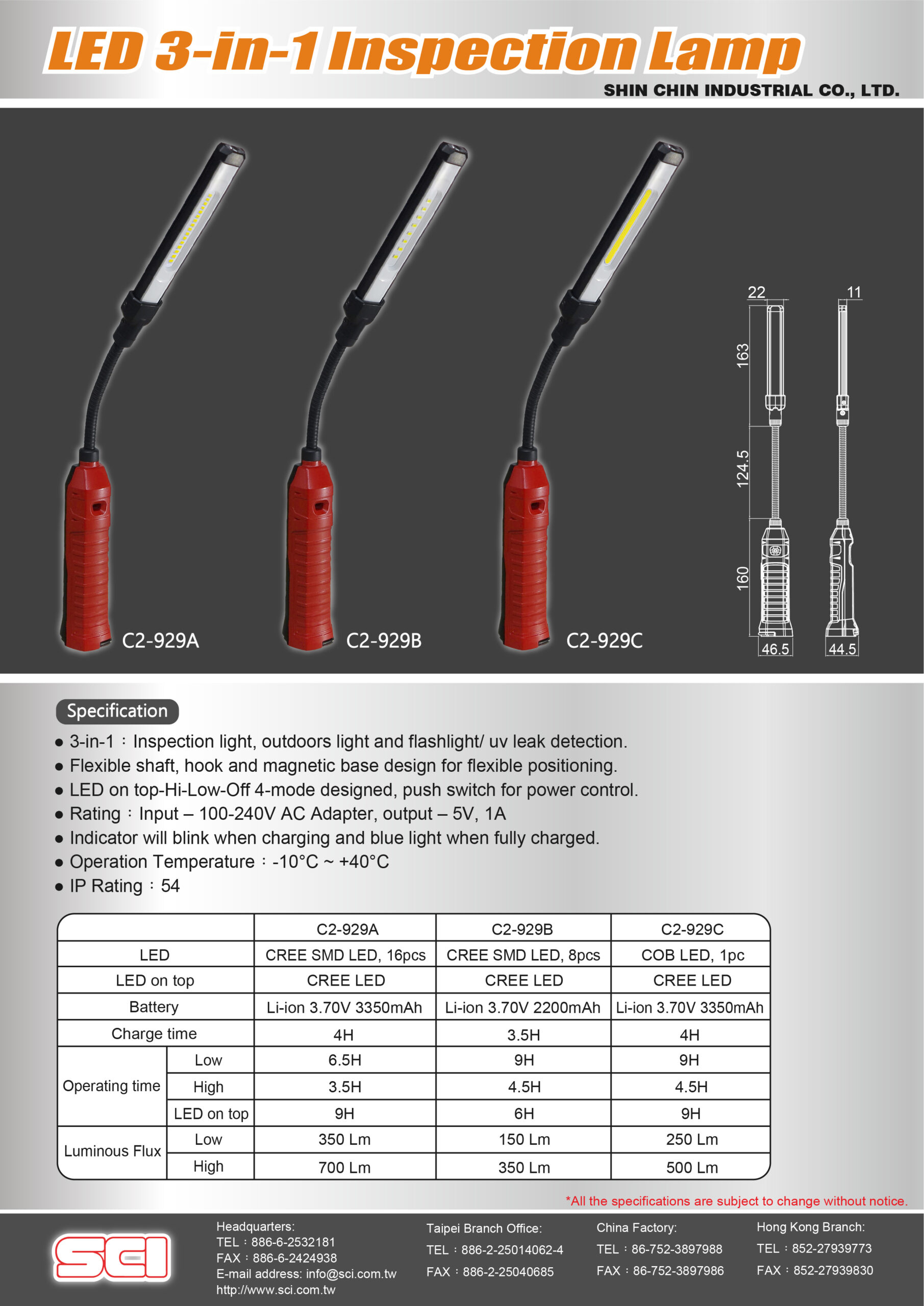 C2-929X Portable LED Inspection Lamp – Flexible Gooseneck